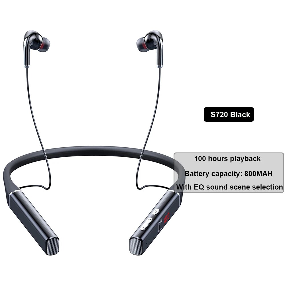 Беспроводные наушники с шейным ободком S720 Black, 100 часов