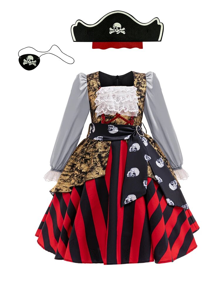 Детский карнавальный костюм пирата для девочек 3-10 лет, полиэстер, вискоза 130, Set 1
