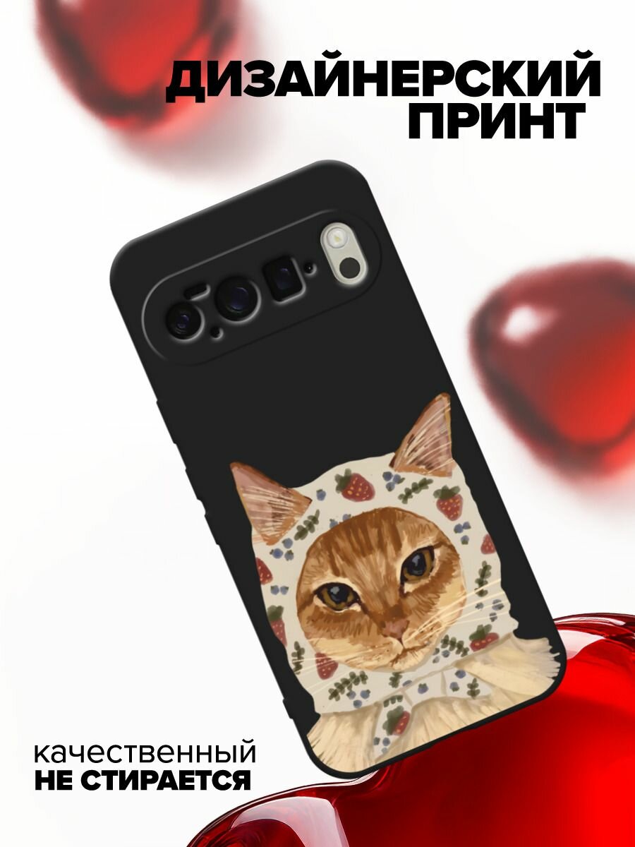 Черный матовый чехол на Google Pixel 10 Pro / Гугл Пиксель 10 Про с принтом Кот в платке — фото 1