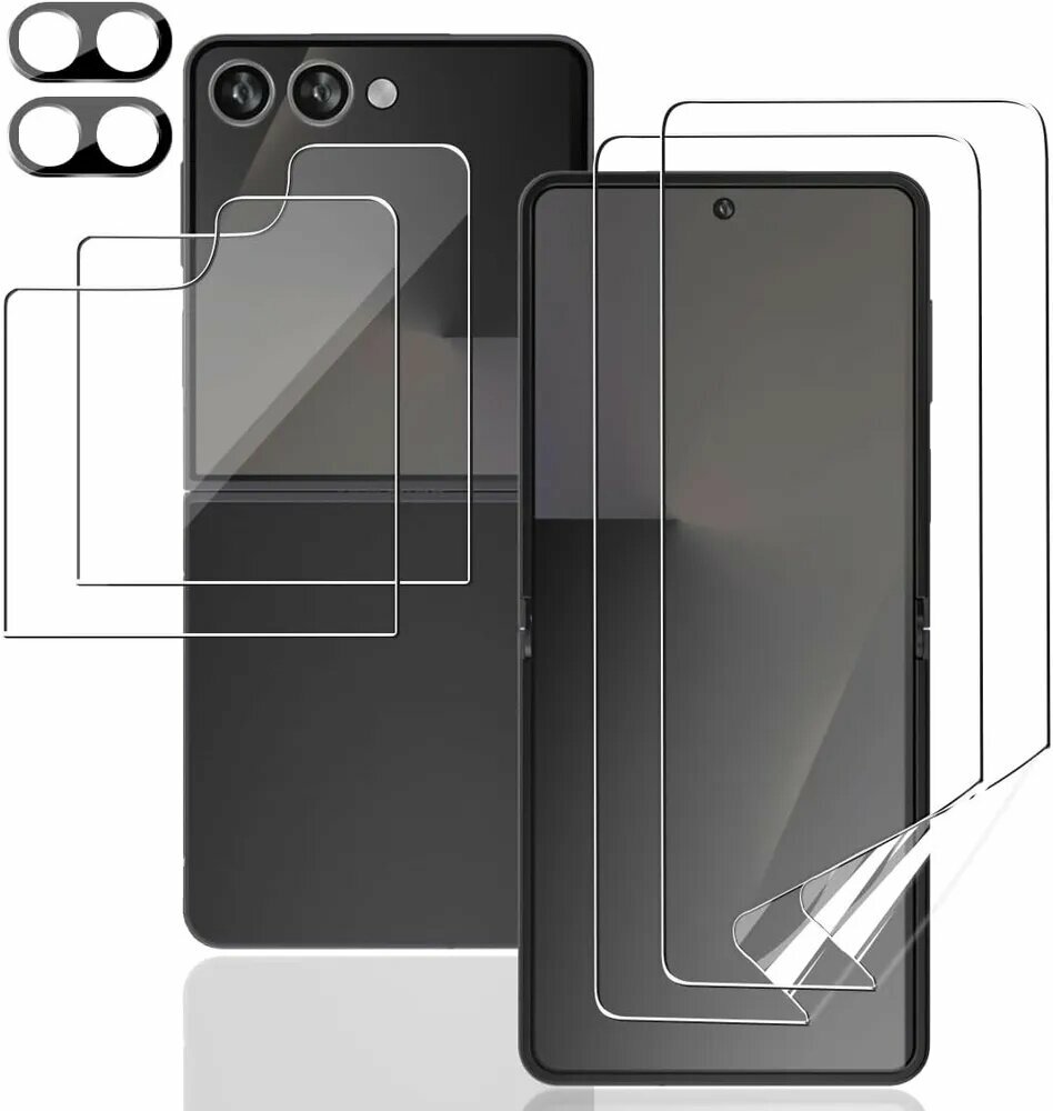 2+2+2 детали, экрана для Samsung Galaxy Z Flip 7, закаленное стекло, мягкая пленка из ТПУ + внешнее закаленное + защита задней камеры, HD / защита от царапин