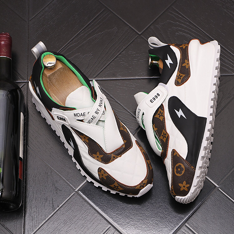 MOOCIE Мужские массивные кроссовки, модные и стильные повседневные туфли с принтами, кроссовки с круглым носком, кроссовки с цветовыми блоками, туфли на скрытой танкетке, обувь в стиле ins с цветовыми блоками. EU:43