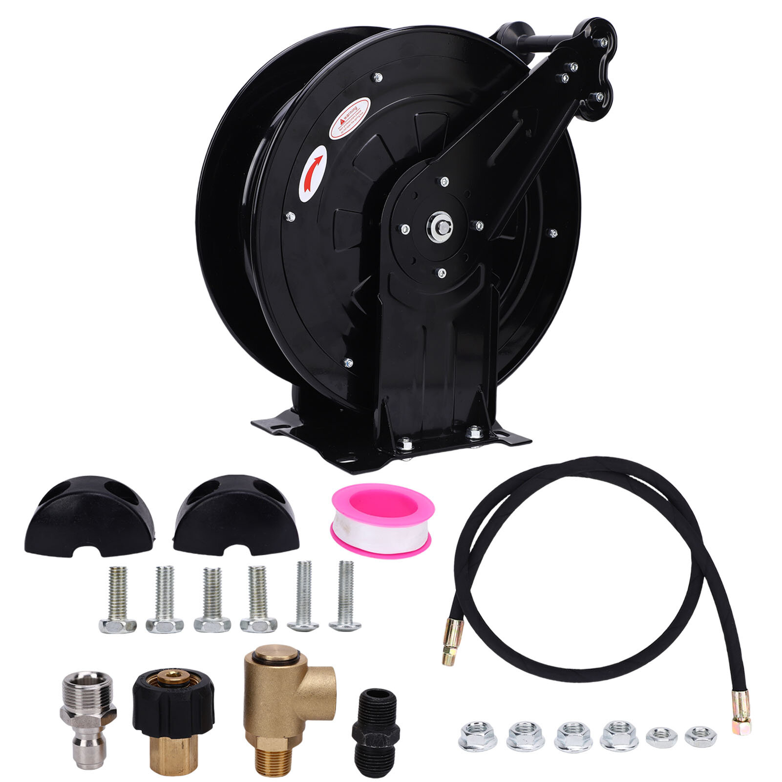 Катушка для шланга Мойки высокого давления с Двойным Рычагом 3/8 дюйма x 32,81 фута С Автоматической Перемоткой Мощностью 4000 фунтов на квадратный дюйм с Выступом 4,9 фута и Монтажным Основанием