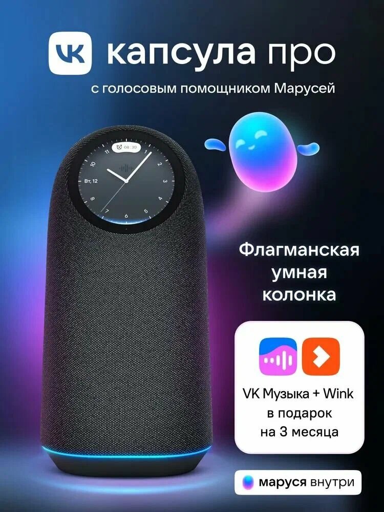 Умная колонка VK Капсула Про черный формат акустики-1.1, 65 Вт, Bluetooth, Wi-Fi, ZigBee, питание - от сети