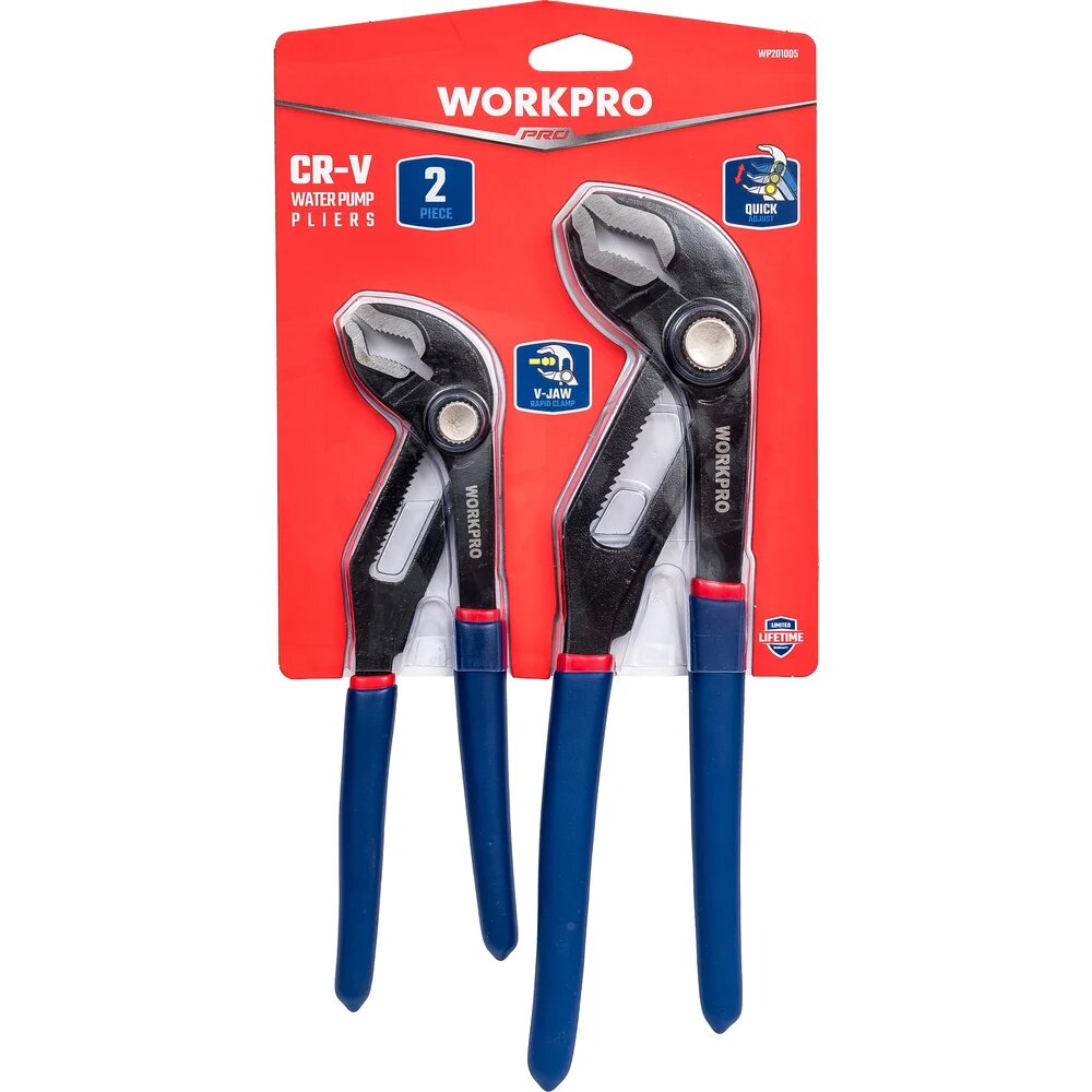 Переставные клещи WORKPRO быстрорегулируемые, 200 мм, 250 мм, 2 шт. WP201005, стальной, универсальный