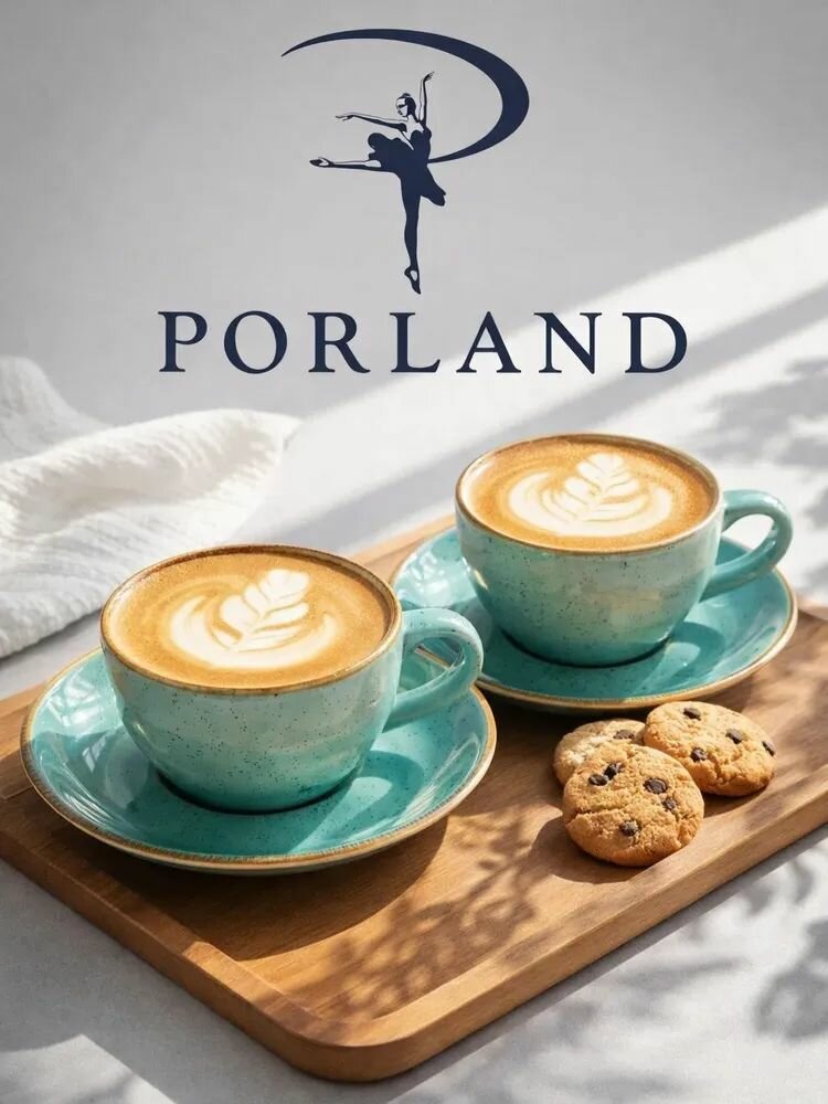 Набор чайные пары 2 шт, синийPorland "TURQUOISE" 250 мл. Ударопрочный, профессиональный фарфор, для чая, кофе "Seasons" Porland (Турция), чайный сервиз, чашка с блюдцем.