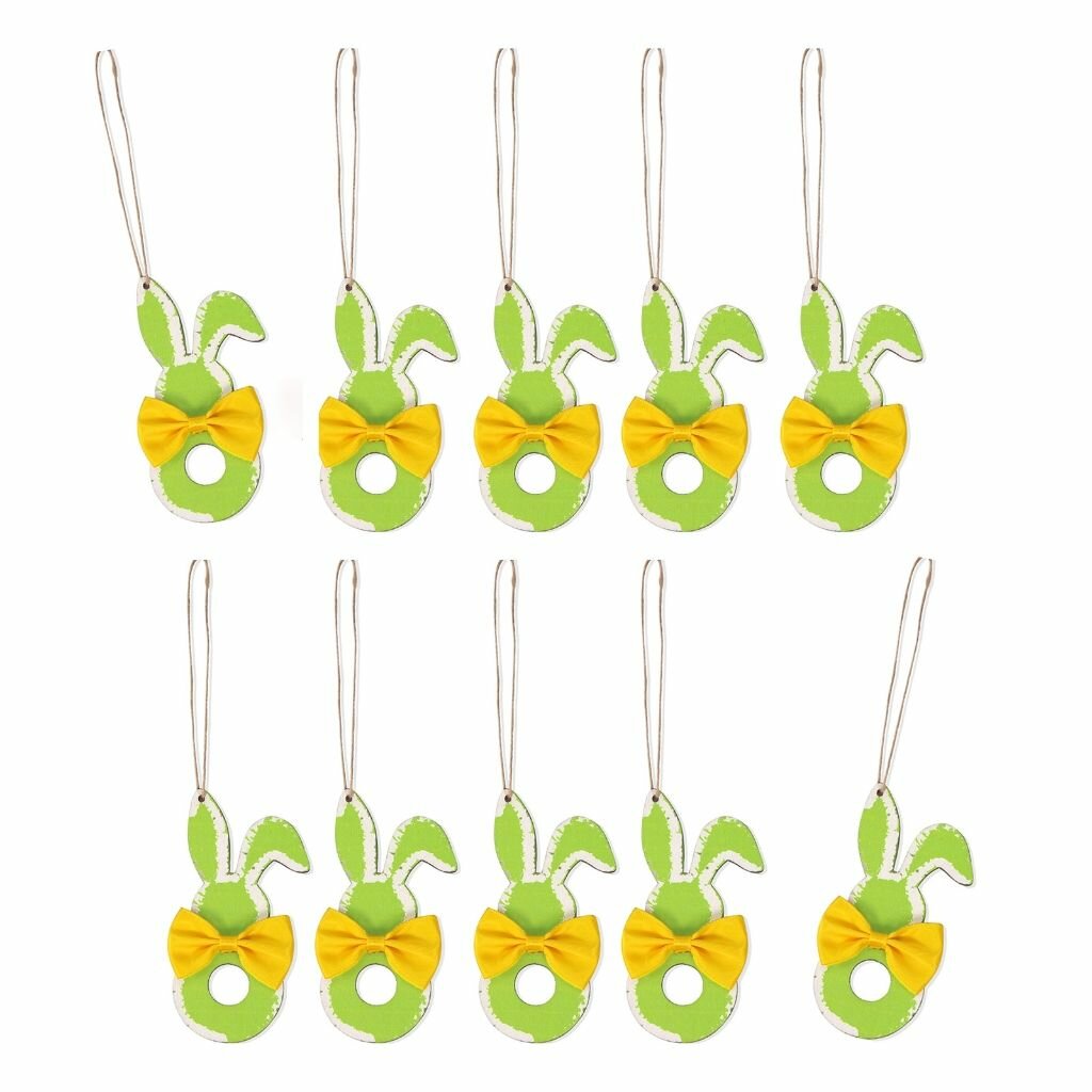 10 шт, Пасхальный деревянный кулон с мультяшным кроликом-Желтый галстук-бабочка, зеленый кулон с кроликом