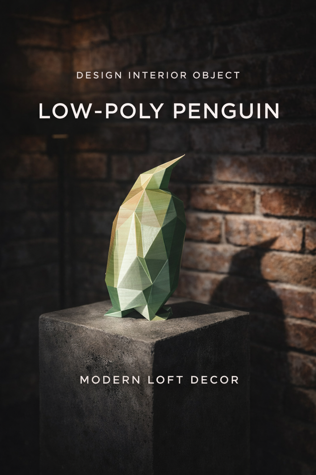 Дизайнерская фигурка Penguin Low-Poly — интерьерная статуэтка в стиле LOFT, современный арт-декор для дома и офиса