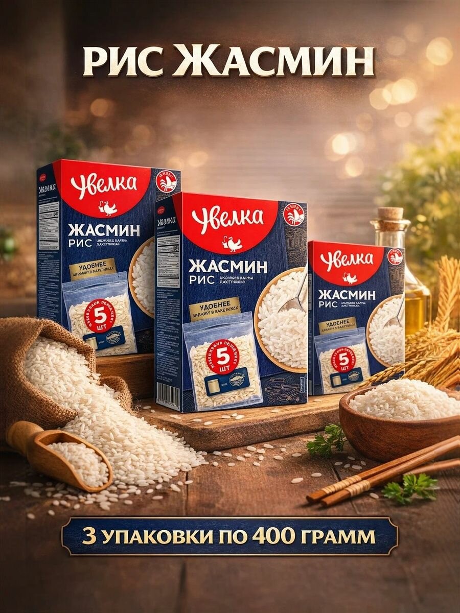 Рис жасмин 3 упаковки по 400 грамм (1200 грамм)
