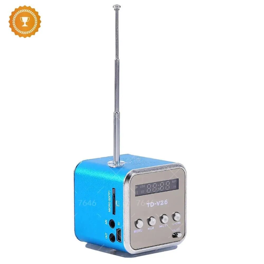 Портативная магнитола с FM-радио, microSD, AUX, USB, Bluetooth, синий цвет, компактный размер — фото 1