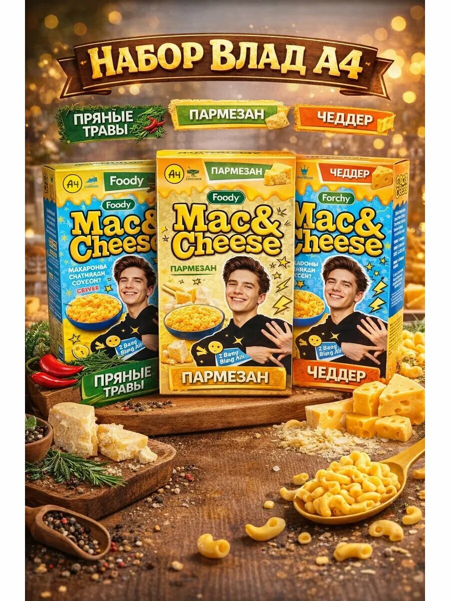 Набор 3 вкуса макарон Влад А4 Mac&Cheese по 143 гр