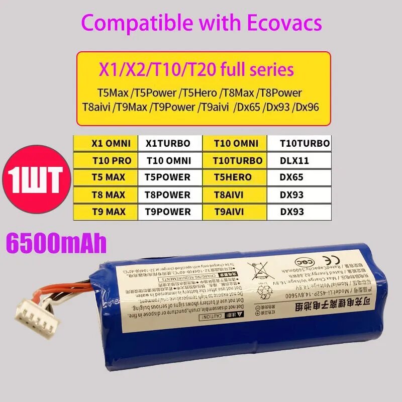 (1ШТ) 14.8V 6500mAh Аккумулятор S10-Li-144 для пылесоса N8 T9 X1 Ozmo T8 T10 N8 Pro AIVI / Yeedi 2 Hybrid DBX11-11 . 950 920 DX9G N7