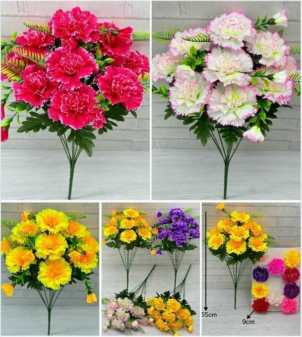 Искусственные цветы 40 букетов / Гвоздики на кладбище, для декора интерьера дома