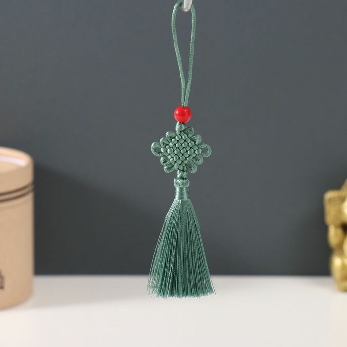 Подвеска текстиль, пластик Узел счастья и бесконечности , лагуна, 8.5 см