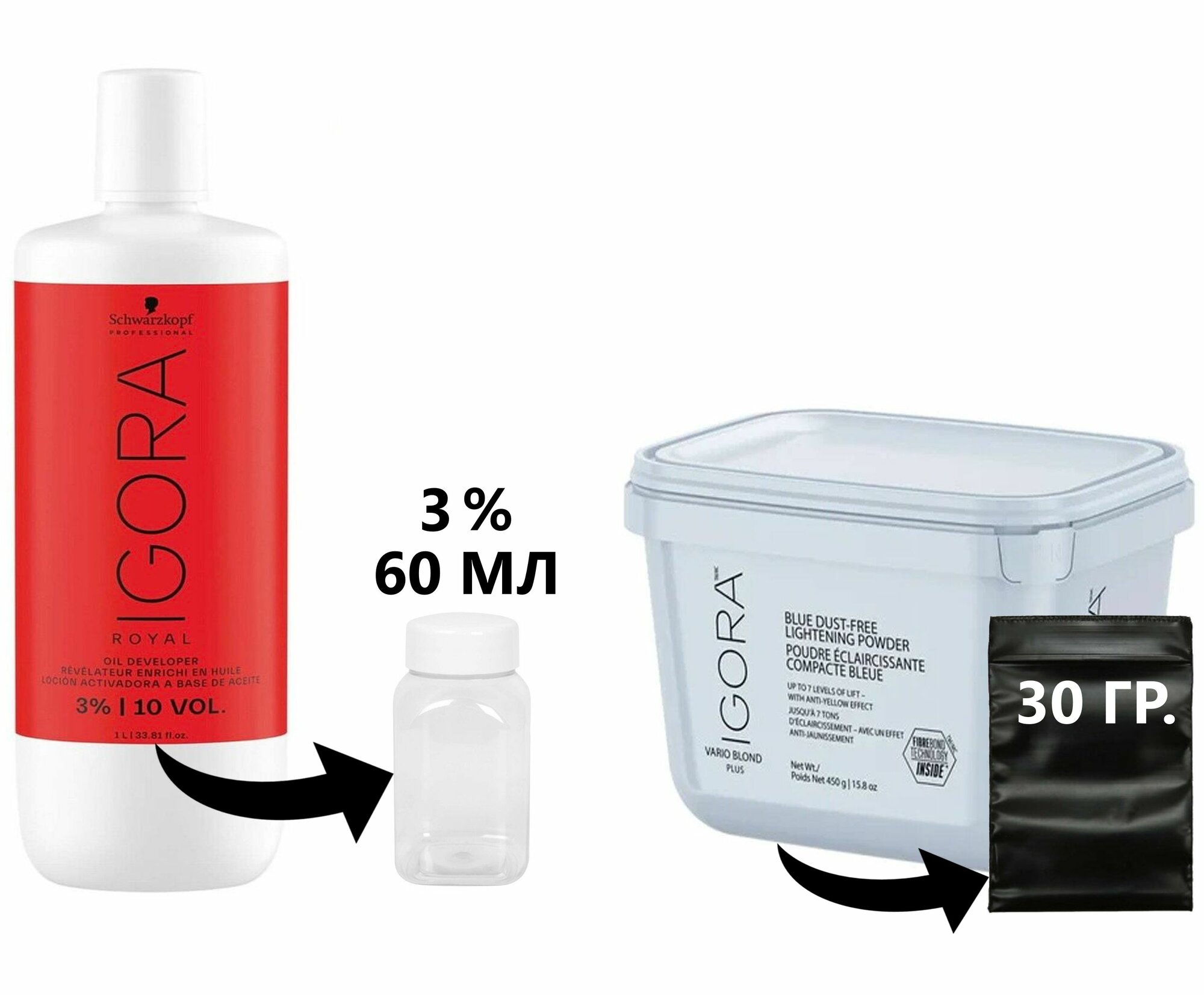 Набор для осветления Schwarzkopf Igora серая оксид 3% 60мл+супра 30гр