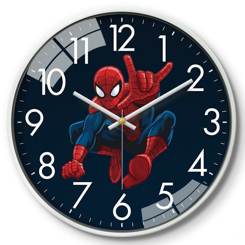 Креативные настенные часы с изображением Человека-паука для детской комнаты, бесшумные часы для мальчиков, гостиной, спальни, домашний декоративный элемент.