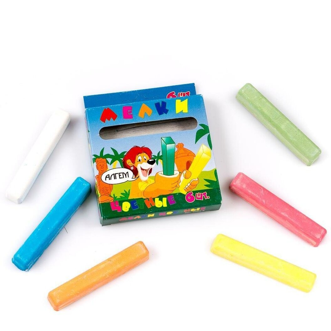 Мелки цветные 'Алгем' 6шт, для рисования на доске и асфальте