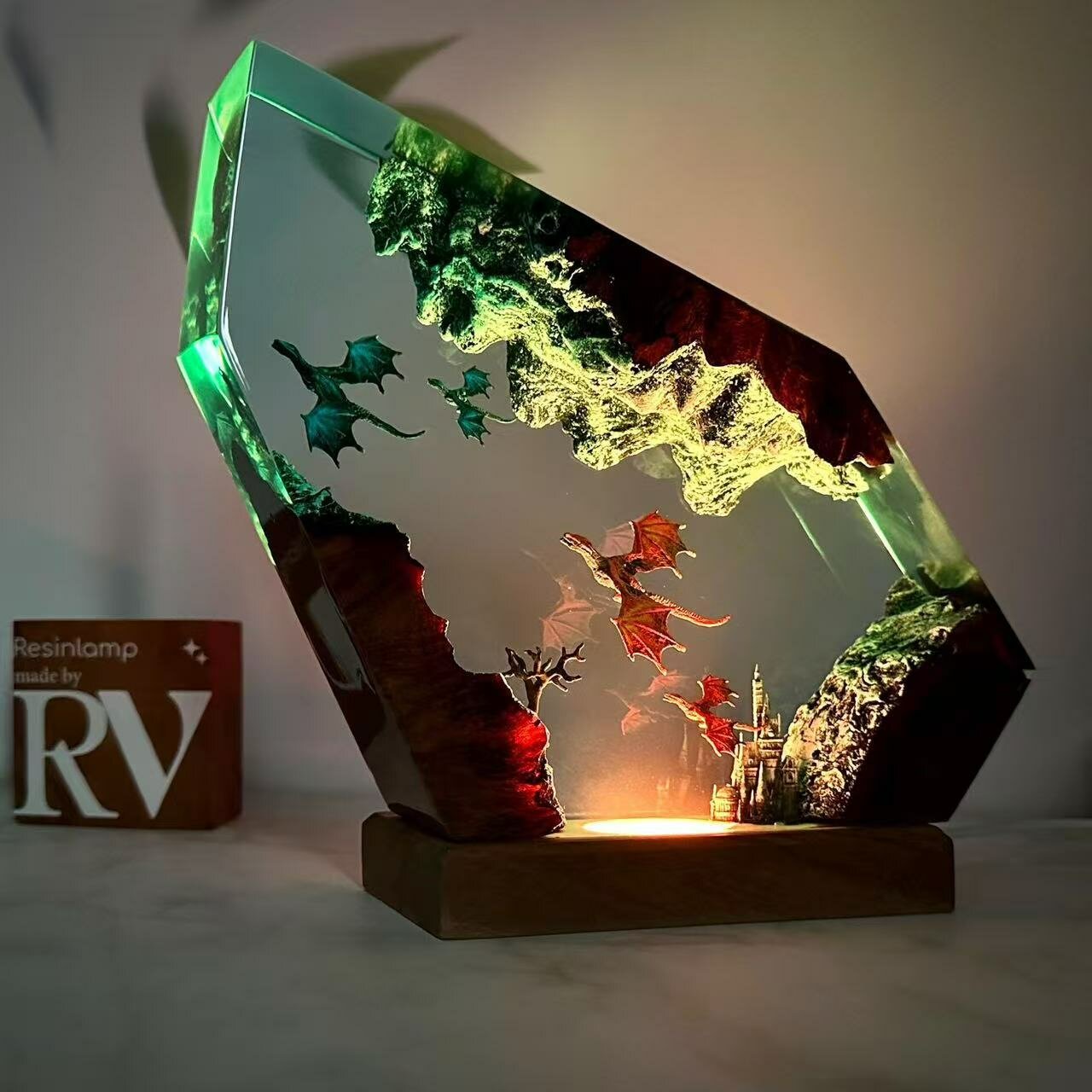 Ночная лампа «Как приручить дракона» с пультом ДУ, дерево+смола, USB, RGB-подсветка