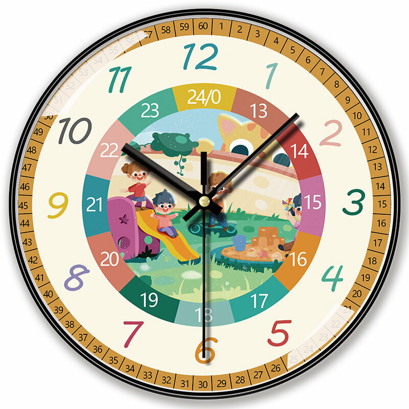Детские обучающие настенные часы | Бесшумные кварцевые часы диаметром 8 дюймов без тиканья | Красочный обучающий дизайн для детской комнаты, раннего обучения и игр