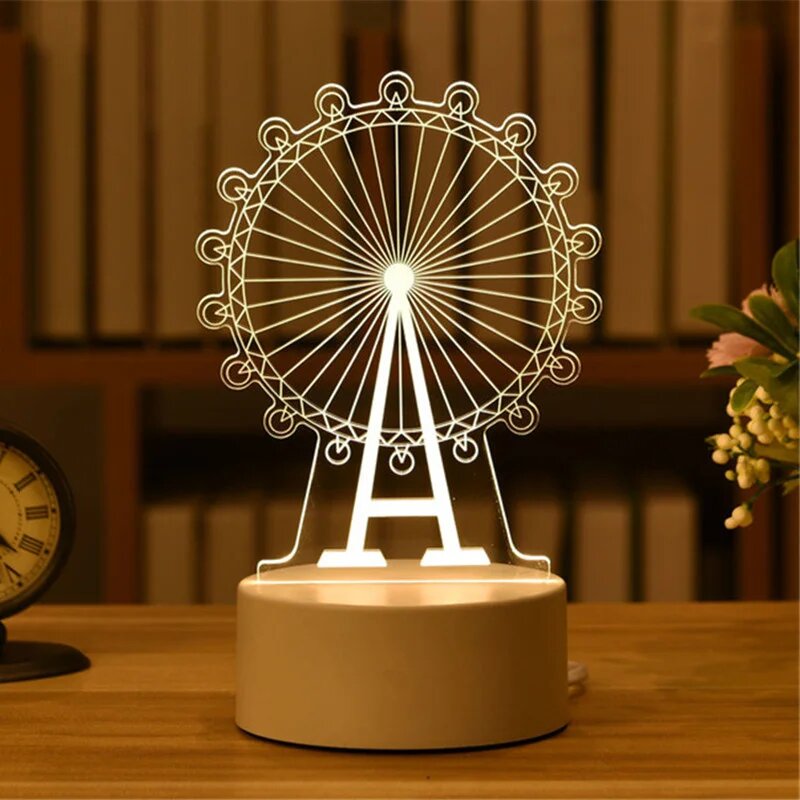 Ночник 3D Акриловый USB, Ferris wheel, Цвет: 19