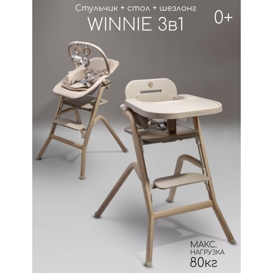 Стульчик для кормления Amarobaby 3 в 1 Winnie молочный
