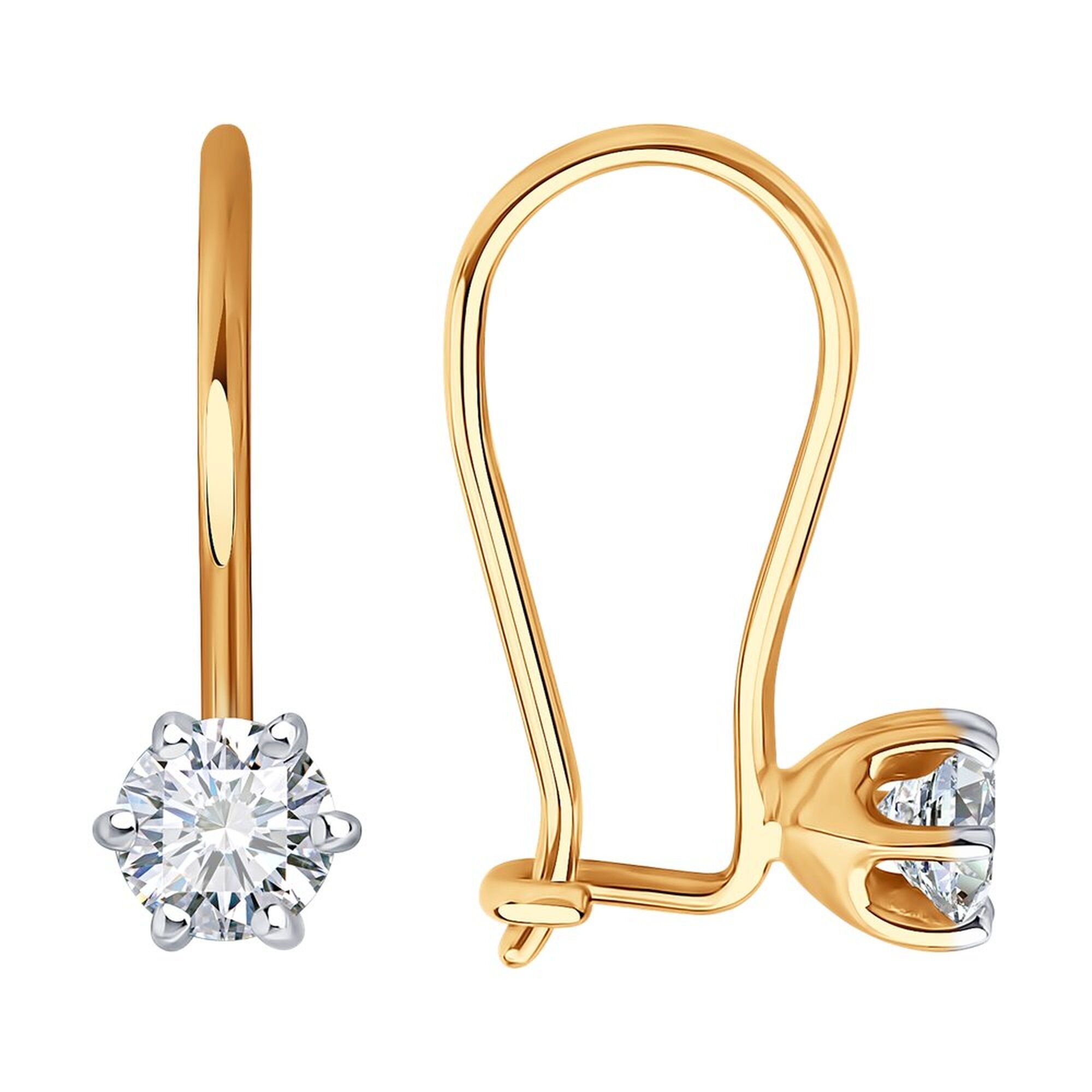 Серьги, красное золото, 585 проба, фианит