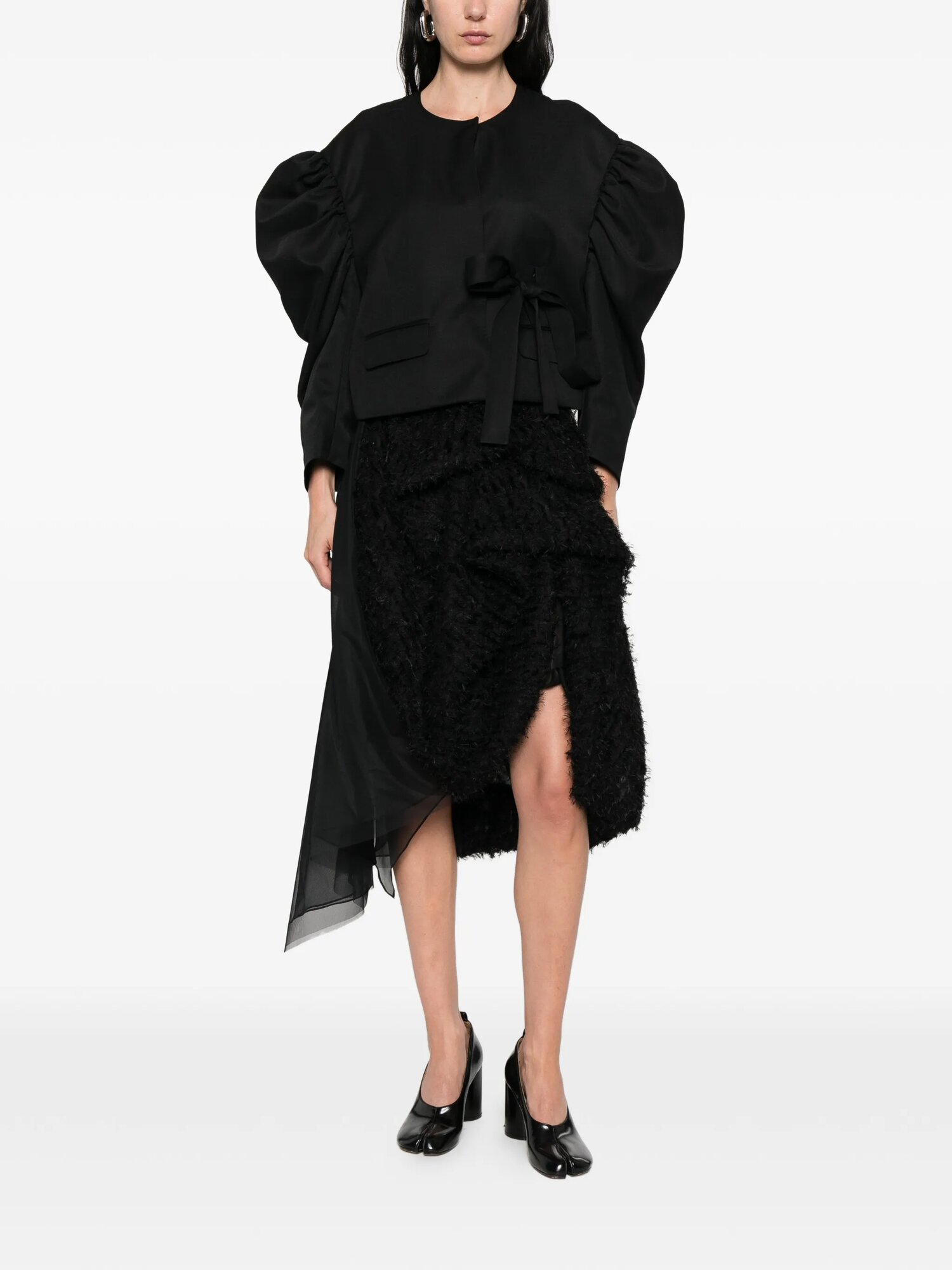Куртка Simone Rocha Puffed-sleeve tie jacket, размер 10, black/black — фото 1
