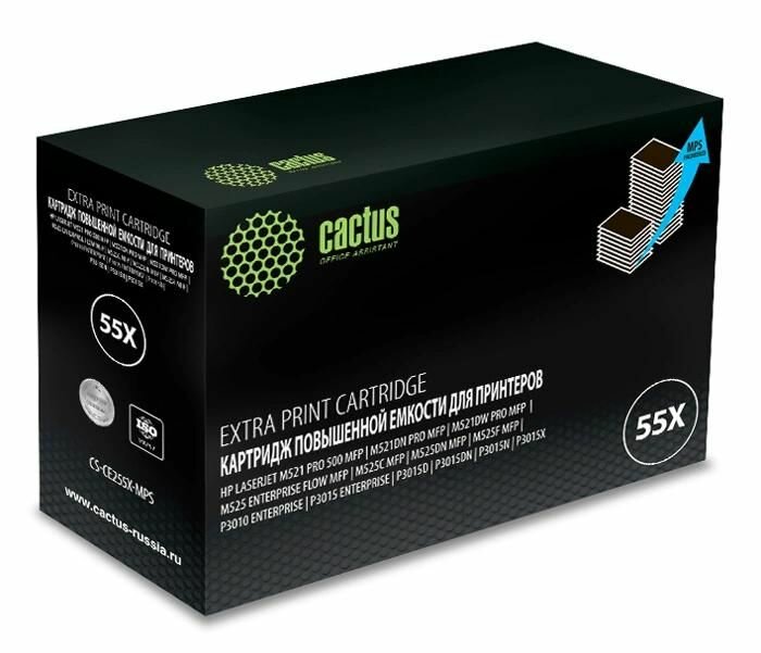Картридж лазерный CACTUS CE255XX черный, 15000 страниц, для HP LJ P3015 (CS-CE255X-MPS)