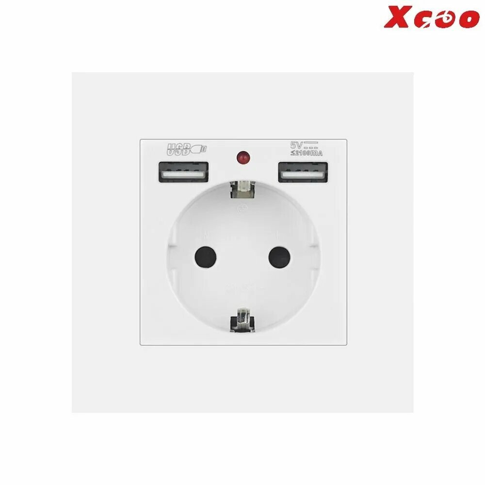 Розетка электрическая с Usb AA, 1 пост 16А, рамка 86х86 пластик, С индикатором, 5В 2.1А Белый