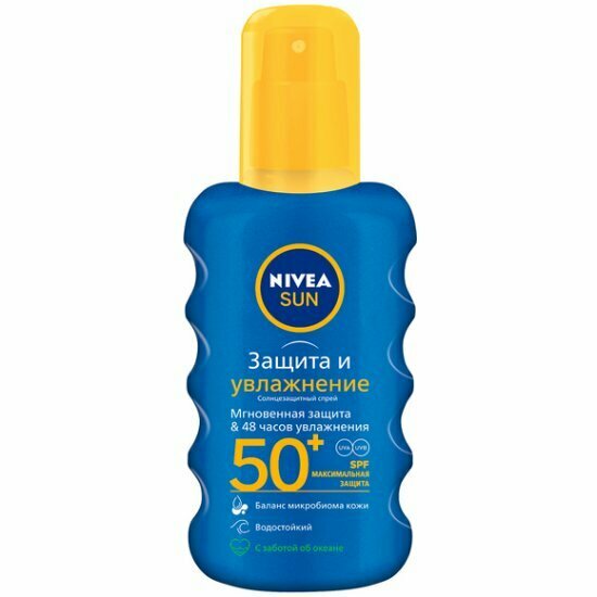 Солнцезащитный спрей для тела Nivea SUN Защита и увлажнение SPF 50+, водостойкий, 200 мл