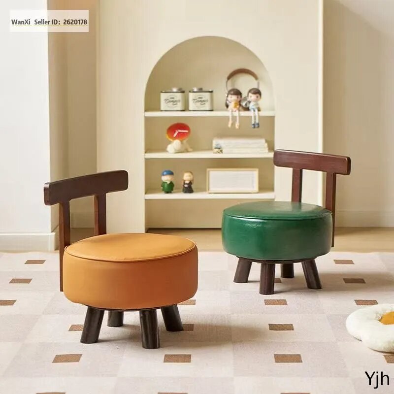 Табурет мягкий из искусственной кожи, коричневый, для дома, круглый, деревянный каркас, 1 шт, 42х35х41 см — фото 1