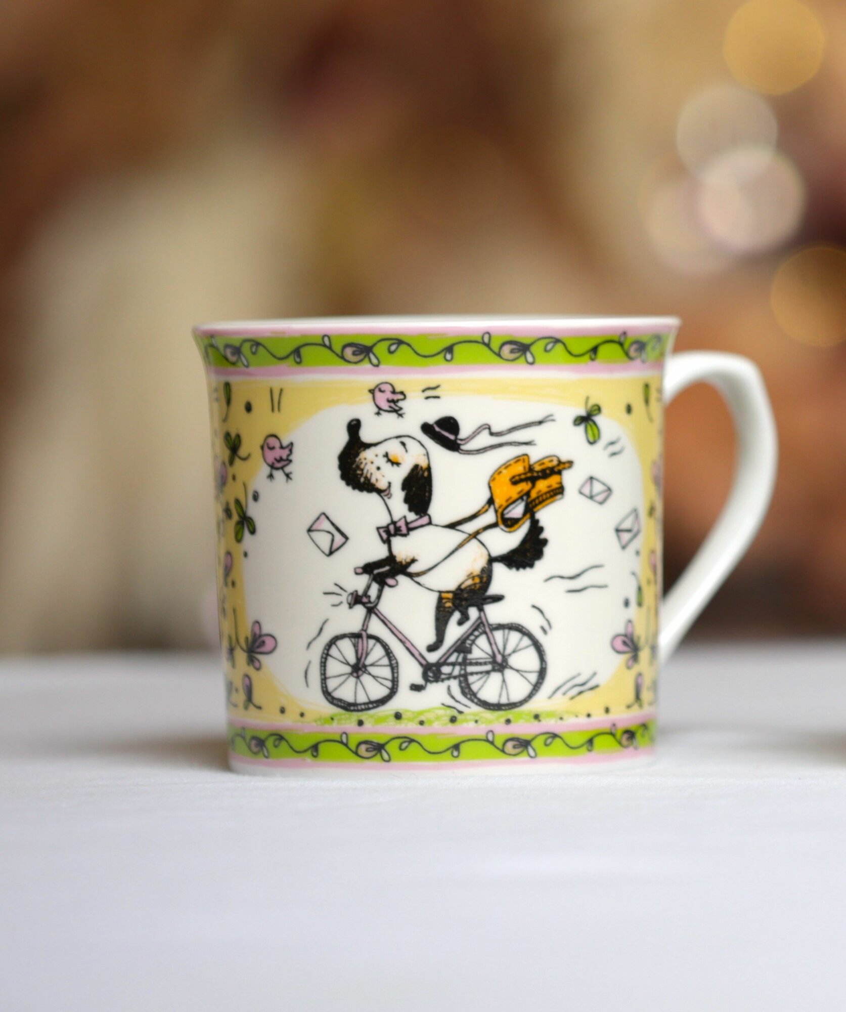 Кружка детская фарфоровая, чашка для детей, собака на велосипеде, песик, фарфоровая, федерация, желтая, 250 мл. - 1 шт.