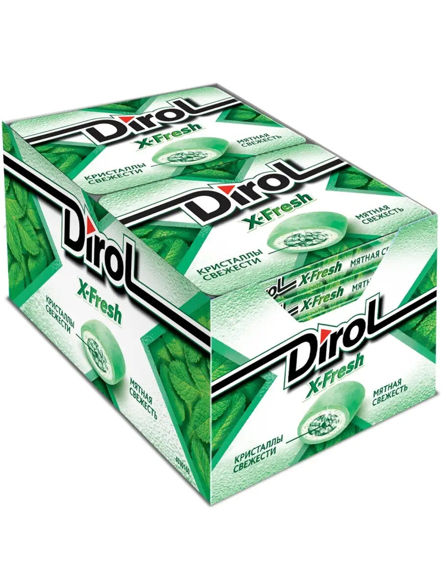 Dirol X-Fresh "Мятная Свежесть" жевательная резинка Дирол, 12 пачек по 16 г