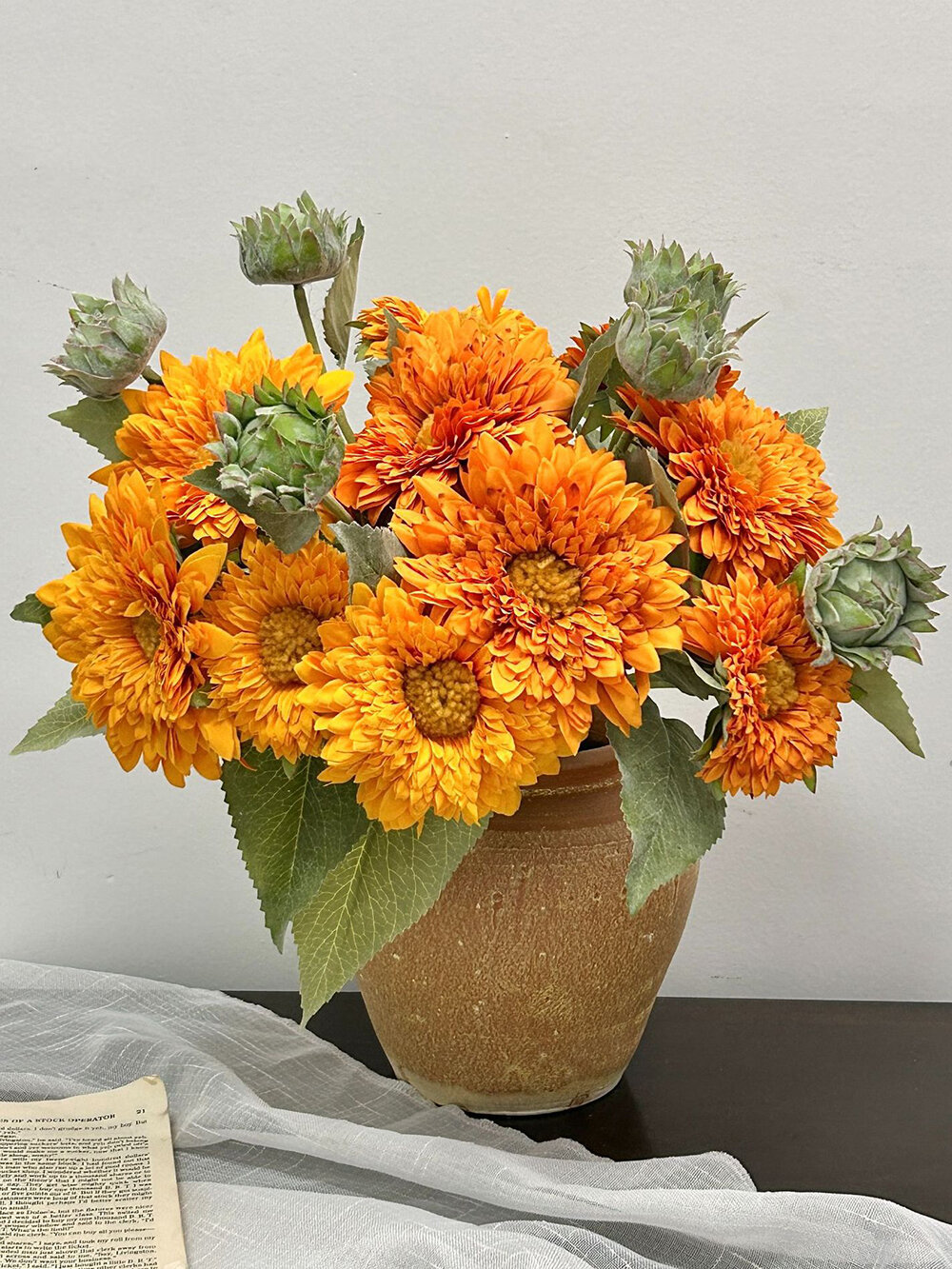 Букет искусственных подсолнухов,5 пышных цветов и 3 бутонов
