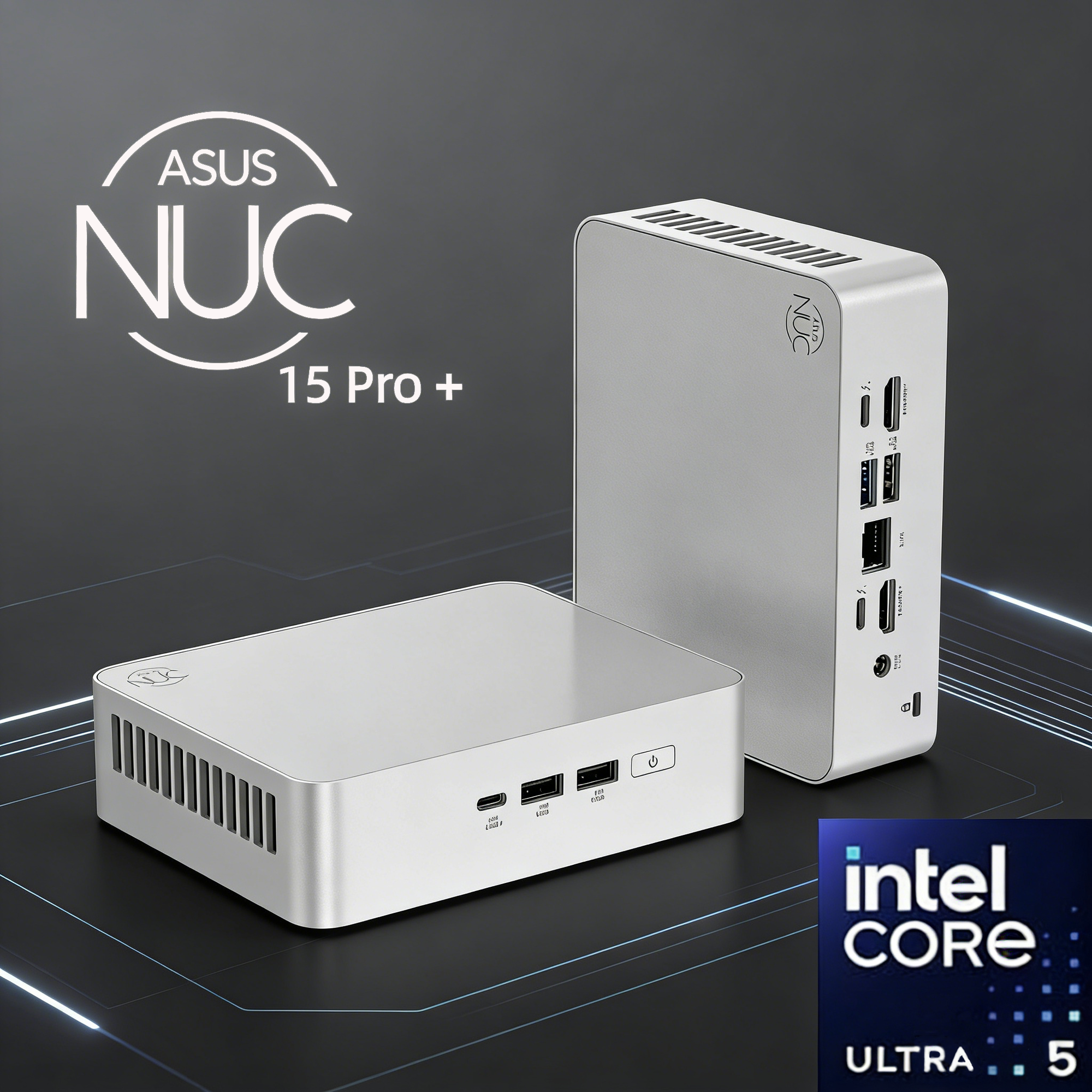ASUS NUC 15 Pro+ NUC15CRSU5, (Intel Core Ultra 5 225H, Intel Arc Graphics RAM Отсутствует Без ОС) Wi-Fi 7, BT5.4, белый