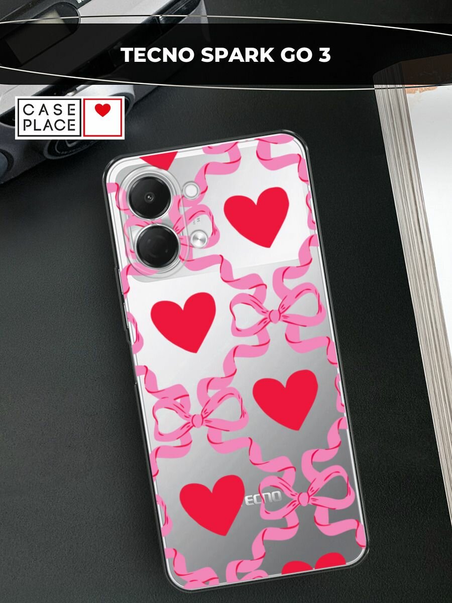 Чехол на Tecno Spark Go 3 / Текно Спарк Го 3 с принтом Hearts and ribbons 2, прозрачный