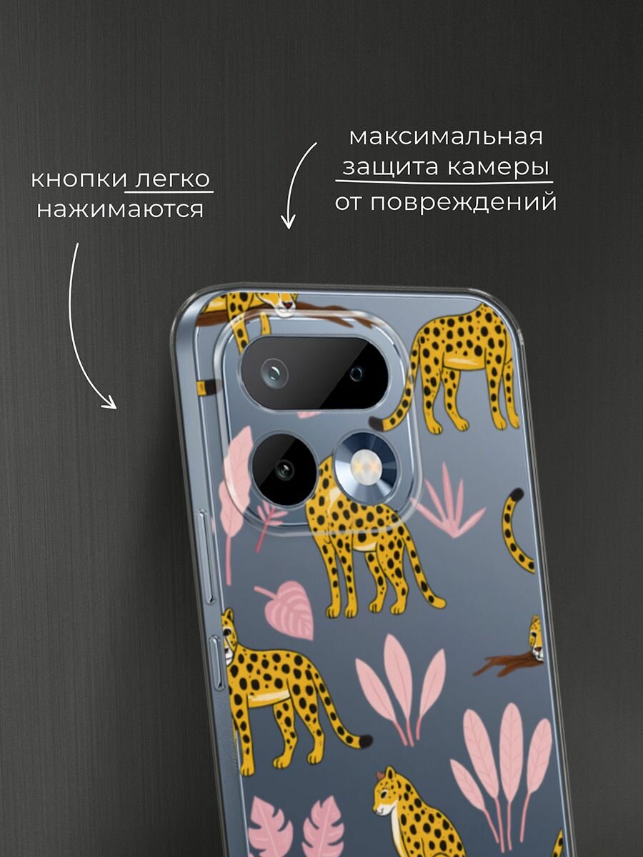 Чехол на Realme 16 Pro / Реалме 16 Про с принтом Гепарды среди листьев, прозрачный — фото 1