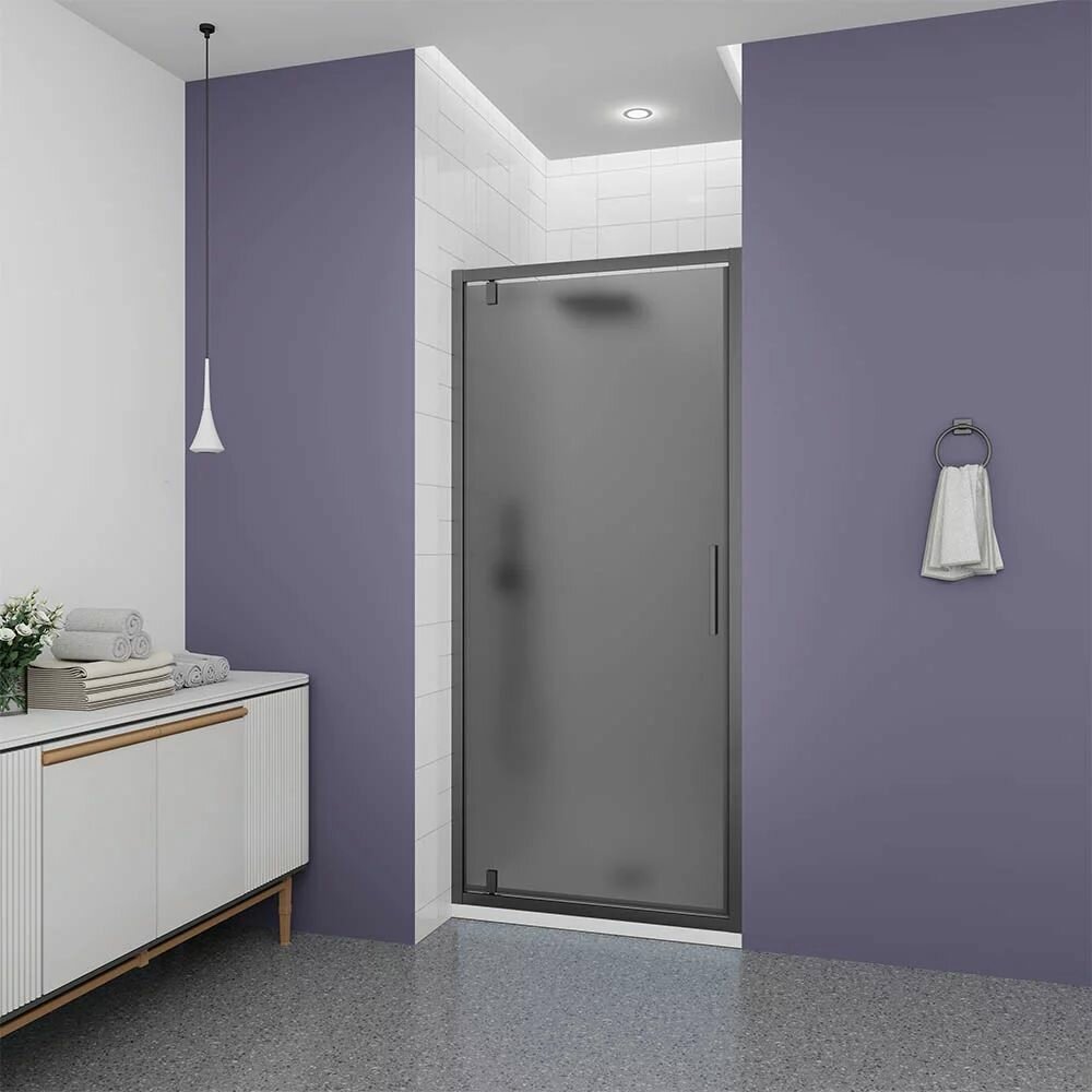 Душевая дверь в нишу Veconi Ottimo P30 GR распашная, 90х190 см, стекло тонтрованное матовое, профиль графит брашированный OP30GR-90-12-C9