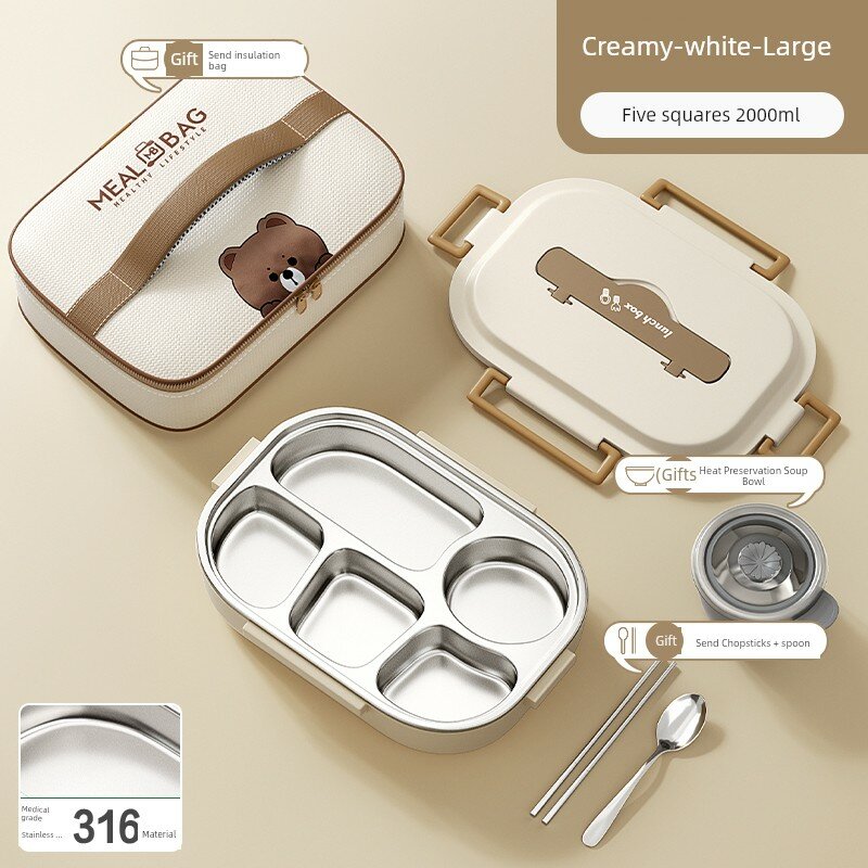 Большой 5-отсековый термосумка с термобоксом, кремовый, нержавеющая сталь 316L