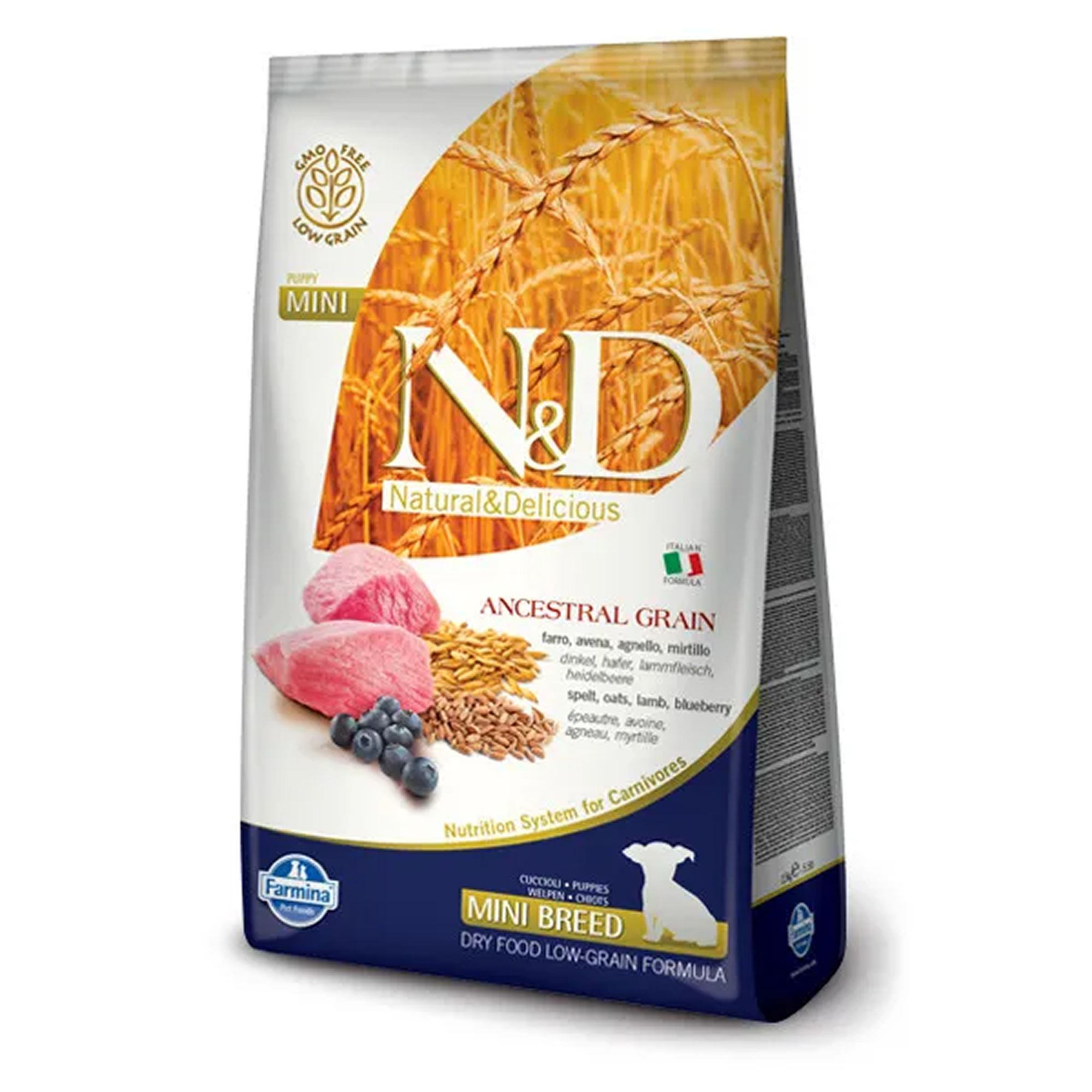 Сухой корм для щенков мелких пород Farmina ND Ancestral Grain Dog Lamb Blueberry Puppy Mini с ягненком и черникой 7 кг