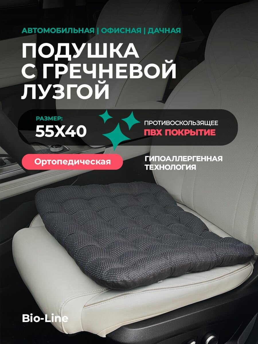 Подушка в машину с гречневой лузгой / с лузгой гречихи, 4055 см, c ПВХ нанесением подушка в авто дорожная подушка подушка для сна с наполнителем