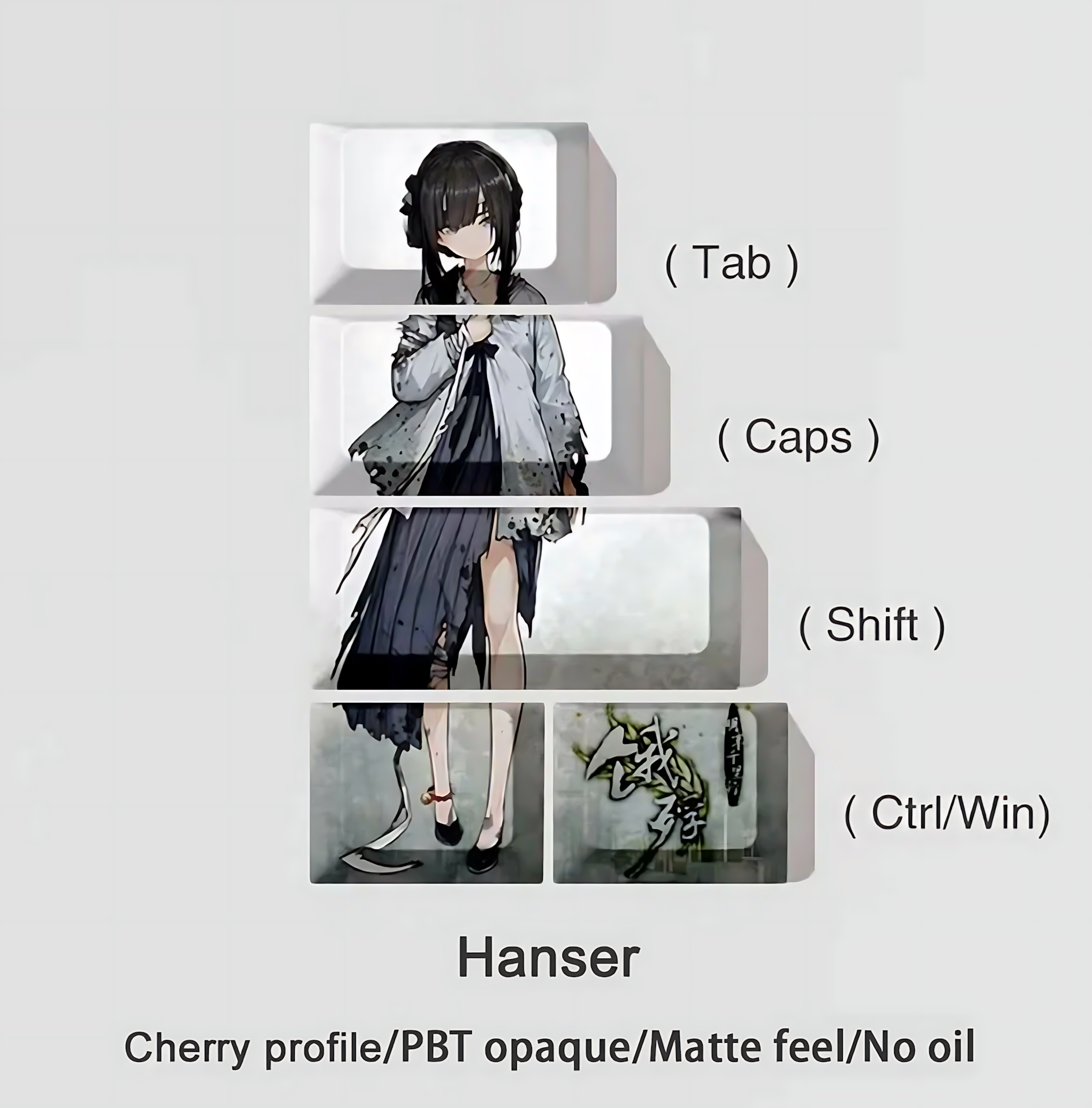 Кейкапы для механической клавиатуры 5 шт, аниме-стиль, материал PBT, кастомные дизайны, Hanser