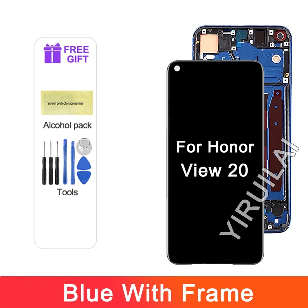 6,4 'для Huawei Honor View 20 ЖК-дисплей цифровой сенсорный экран с заменой рамки Blue With Frame