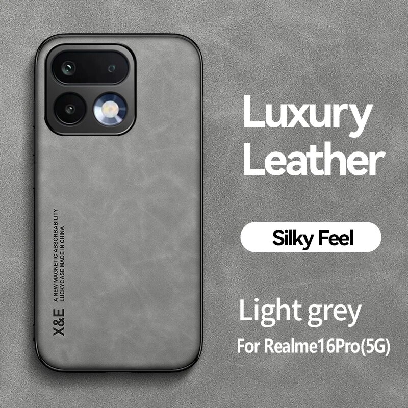 Магнитный кожаный чехол для Realme 16 Pro Plus Realme16Pro+ 5G, Реалме 16 Про, Light Grey