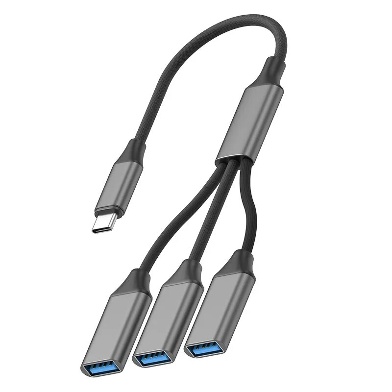 3-портовый USB Type C хаб с OTG-адаптером для ноутбука и телефона, черный цвет, передача данных