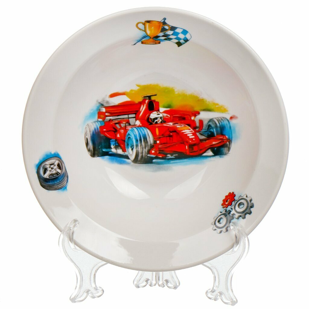 Тарелка суповая детская Дулевский фарфор Машинки, 300 мл, 17 см, глубокая обеденная для мальчиков, Россия