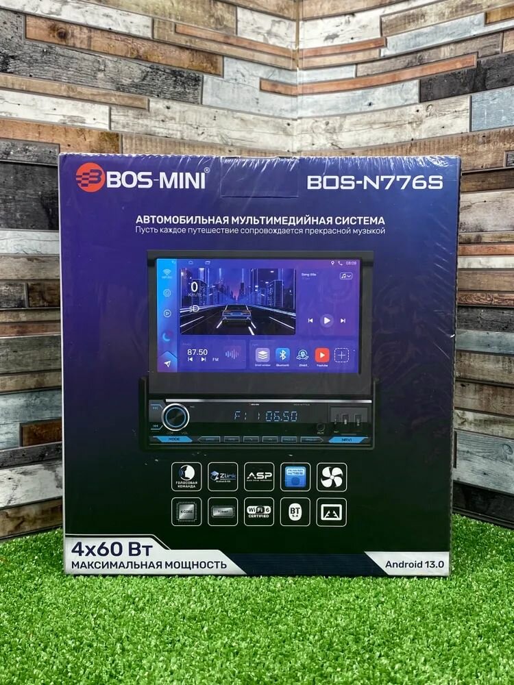 BOS-MINI N776S выдвижная Андроид 4+64ГБ магнитола,1Din c навигатором (GPS, Wi-Fi, Bluetooth, SD, USB) с сенсорным экраном 7 дюймов
