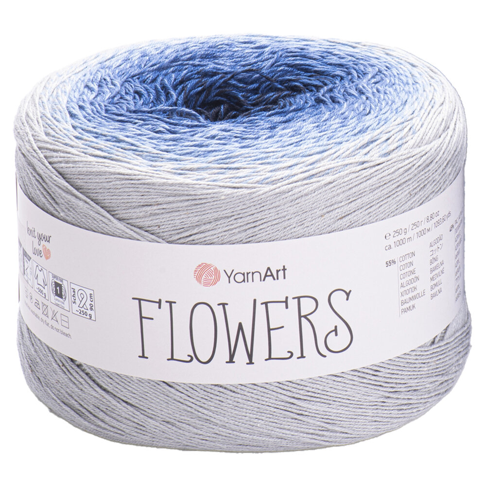 Пряжа для вязания YarnArt Flowers 271 белый синий 250 гр/1000 м 55% хлопок, 45% полиакрил