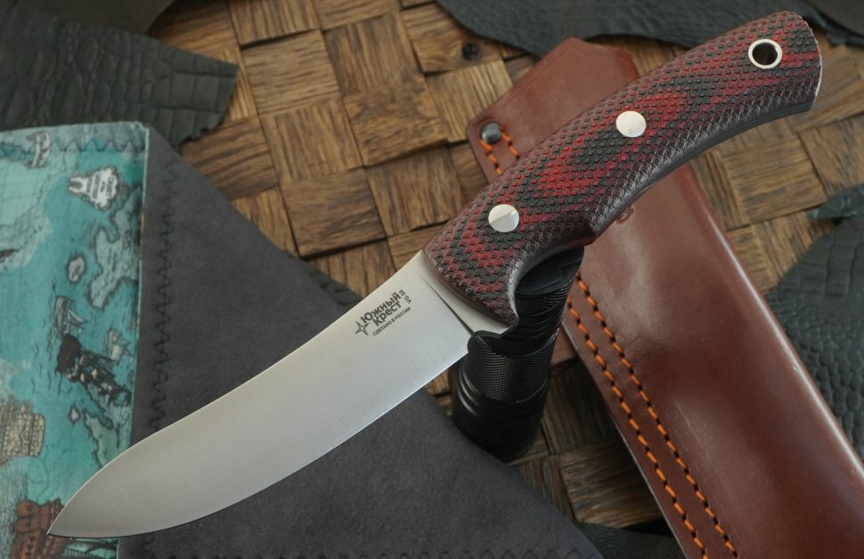 Нож Южный Крест Траппер, сталь VG-10, конвекс, рукоять красно-черная микарта, насечка