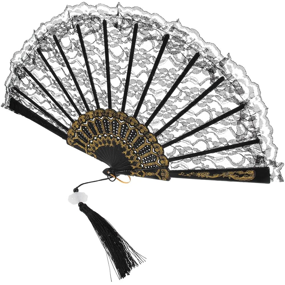 Черные кружевные веера складные с кисточками из пп и металла для украшения дома, набор 5 шт