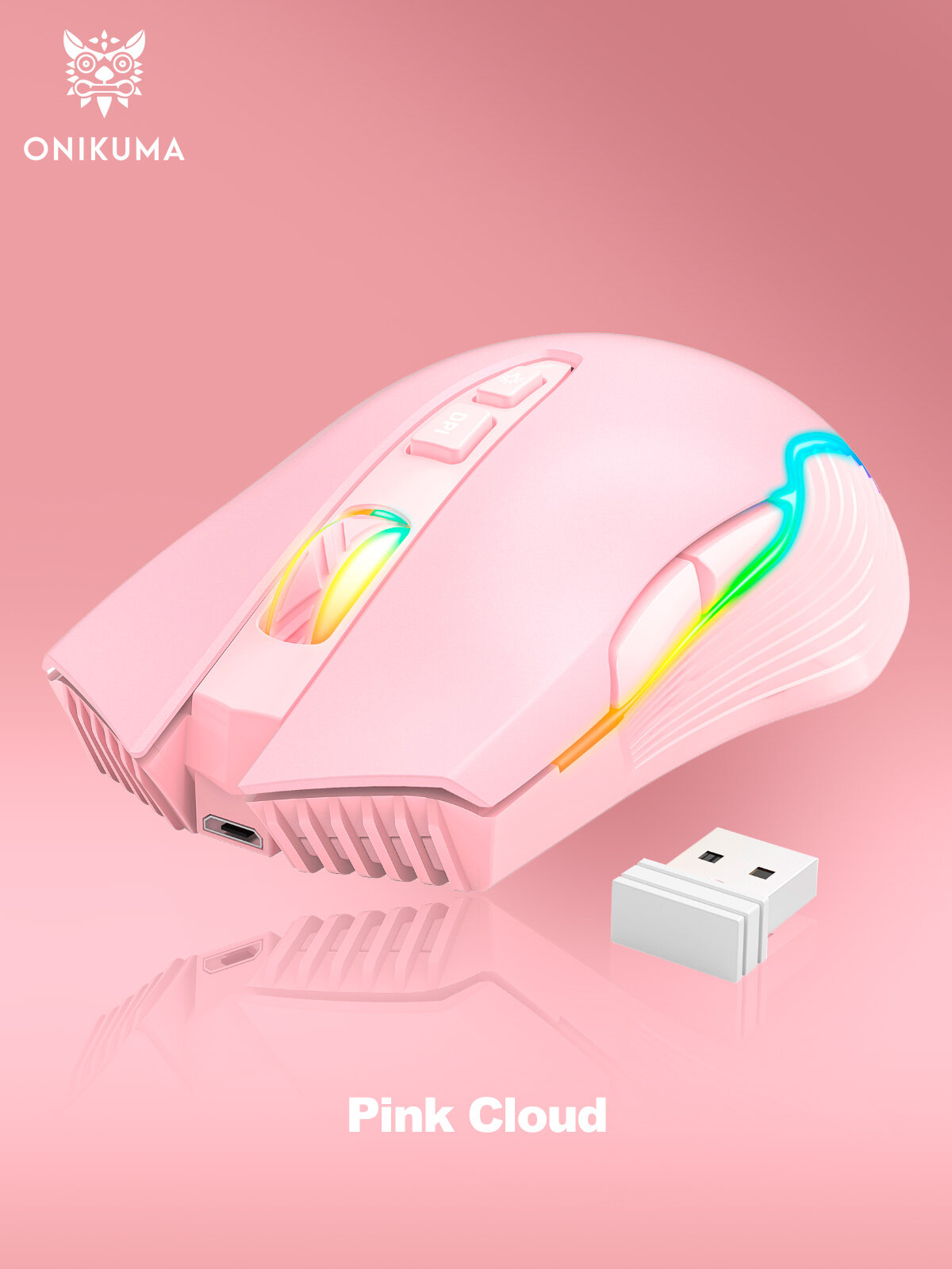 Беспроводная игровая мышь для компьютера Onikuma Pink Cloud с RGB подсветкой